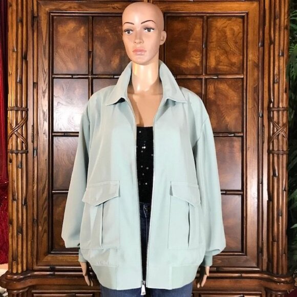 Express | Jackets & Coats | Express Oversize Aqua Pleated Pocket Zip ...